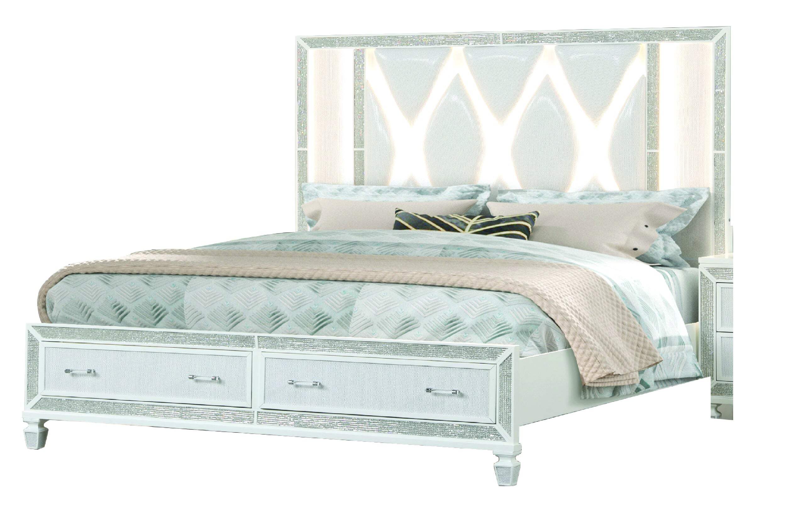 Crystal Queen Storage Bed Made With Wood Finished In White Box Spring ...