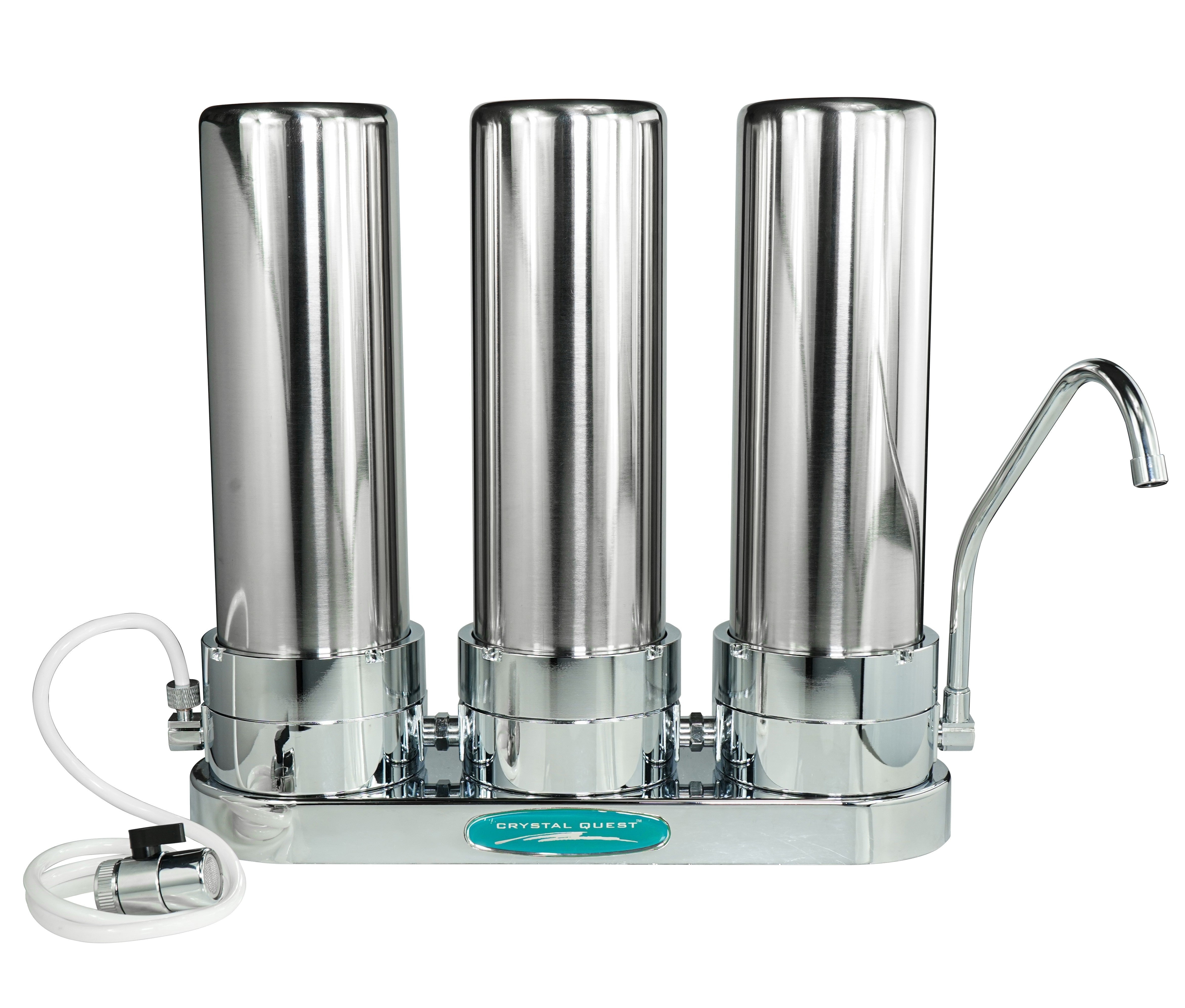 Crystal Quest Fluoride Countertop Water Filter System Triple Stainless ...
