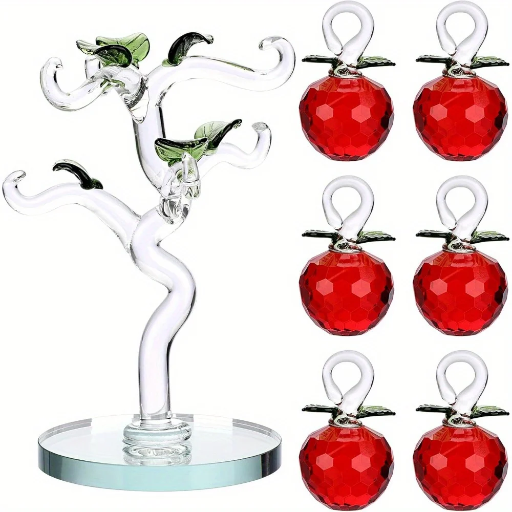 Crystal Red Apple Tree Ornament Artificial Figurine Decorative Glass ...