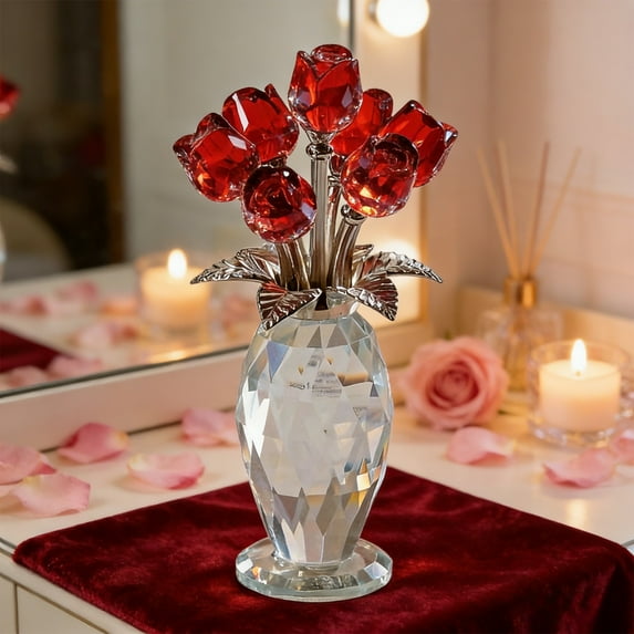 Crystal Red Rose Bouquet Figurines Gifts for Her Glass Purple Flowers ...