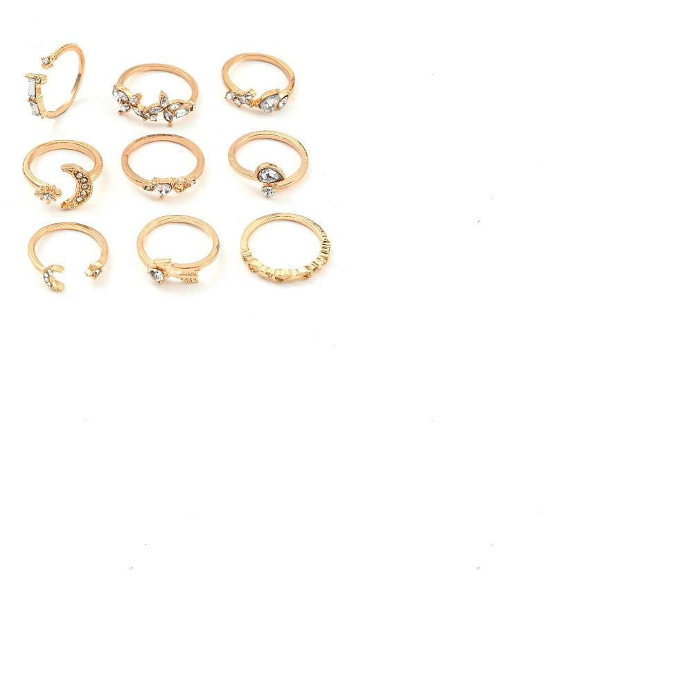 Crystal Rhinestone Cuff Rings Set Golden Alloy Stackable Rings Moon ...