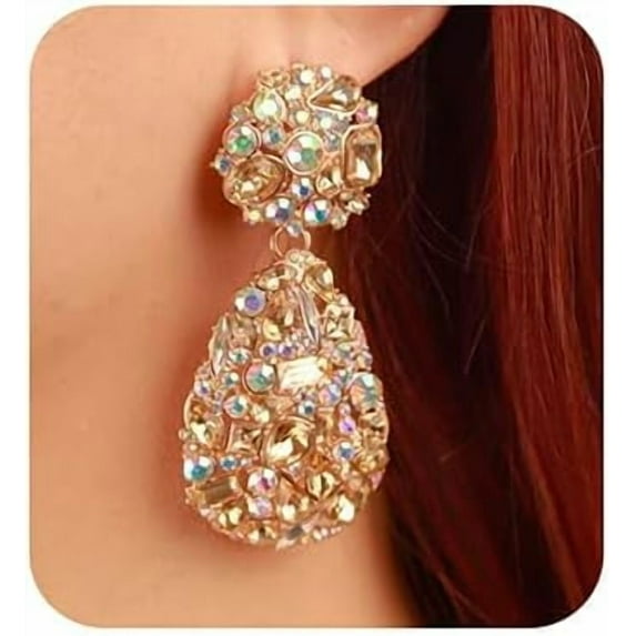Crystal Rhinestone Rectangle Dangle Earrings for Prom Teardrop ...