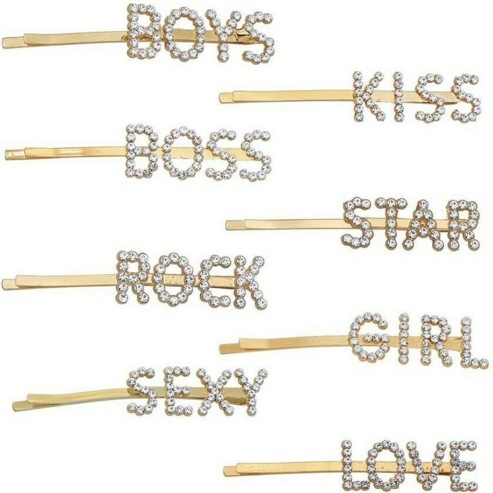 Crystal Rhinestone Word Hair Clips Bobby Pins Gold or Silver 8 Piece ...