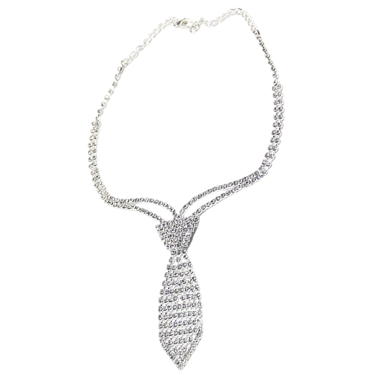 Crystal Rhinestones Necklace Short Neck Tie with Adjustable Chain ...