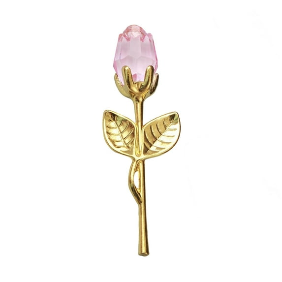 Crystal Rose Craft Ornament with Golden Stem & Leaf Elegant Gift-Boxed ...