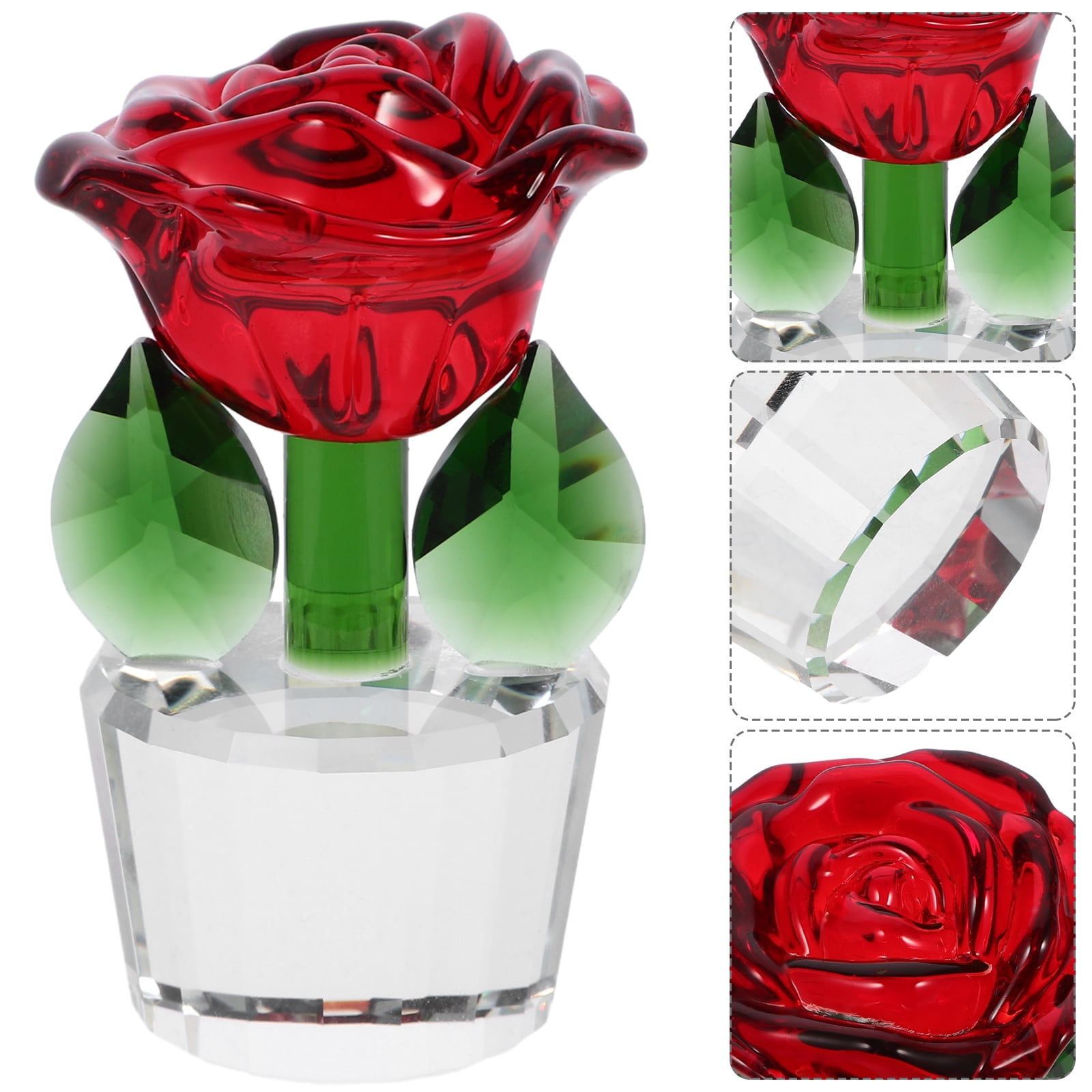Crystal Rose Figurine Desktop Rose Flower Ornament Collectible Crystal ...