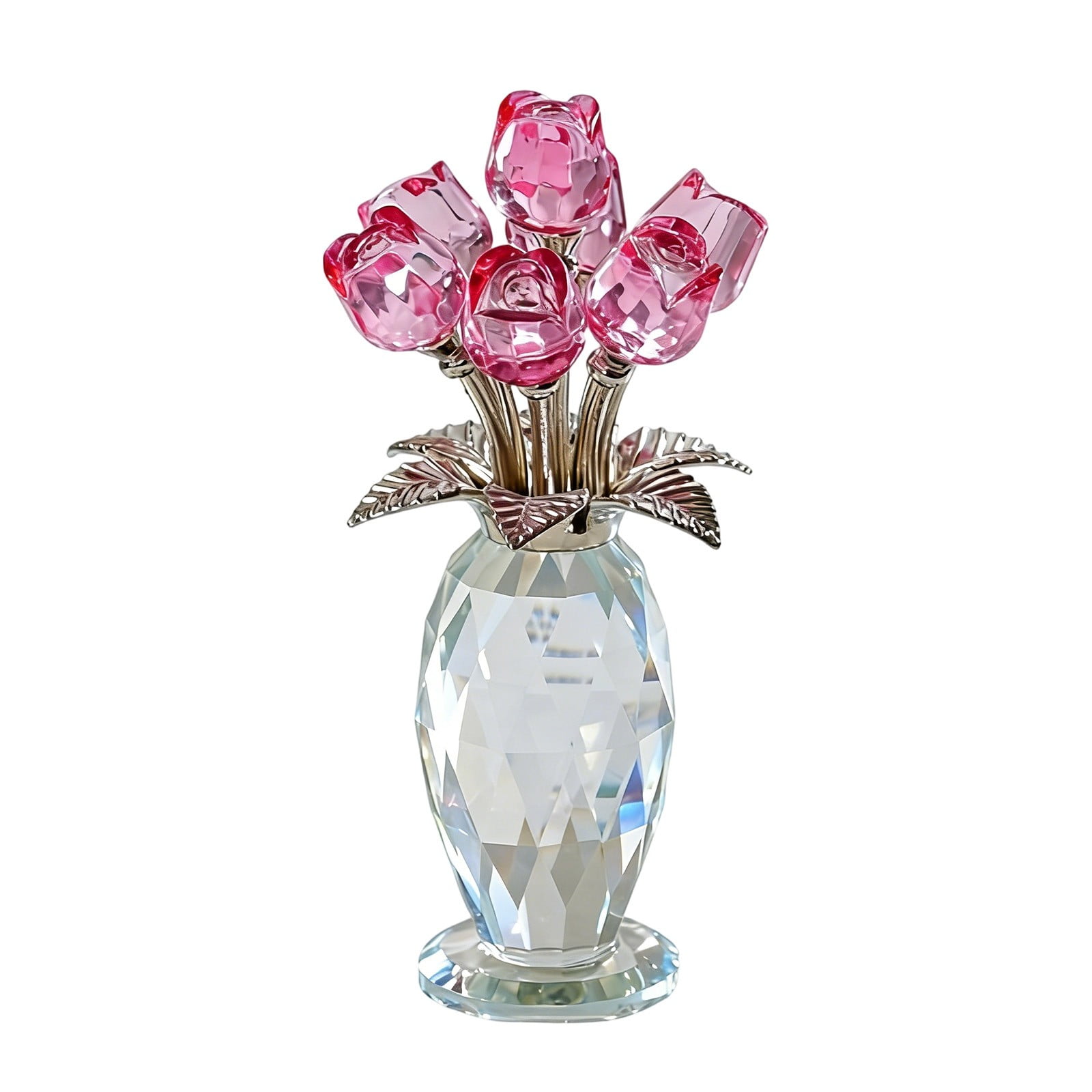 Crystal Rose Flower Bouquet Figurine, Crystal Roses Flowers with Table ...