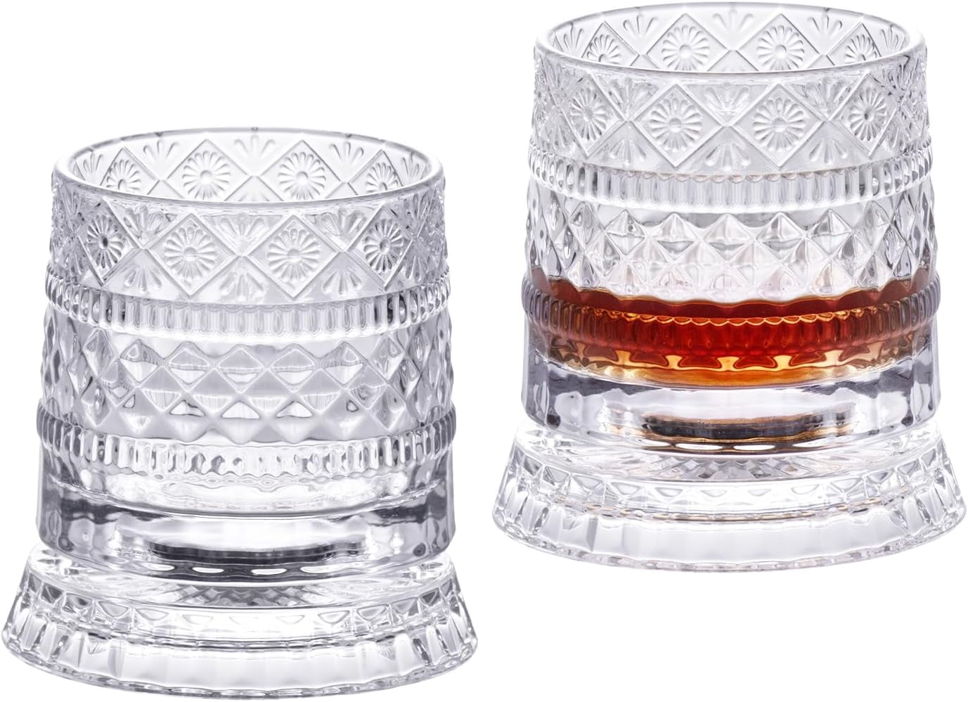 Crystal Rotatable Old Fashioned Whiskey Glasses Set of 2 – 8.79 oz ...