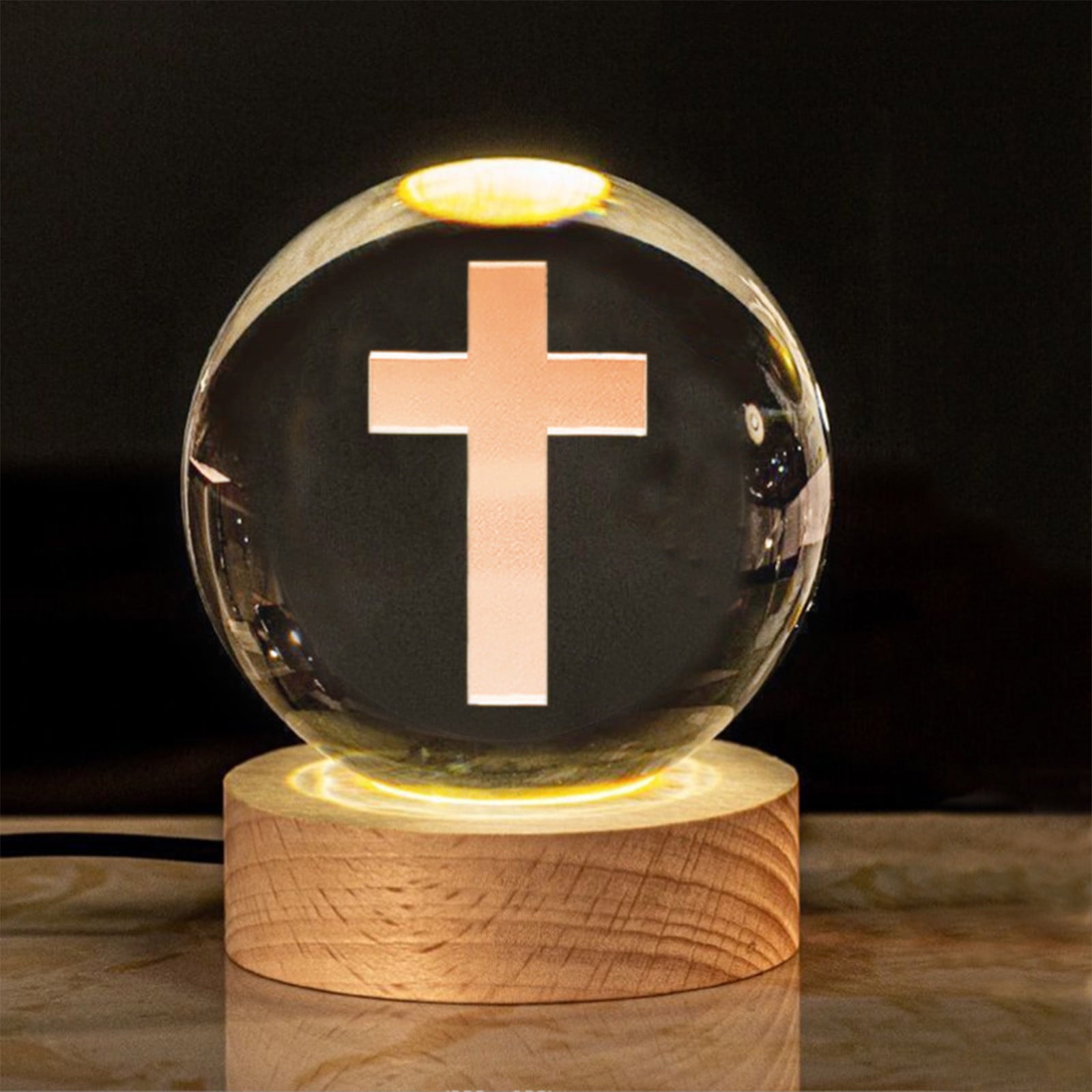 Crystal Scene Figurines with Colorful Night Light Engraved Holy Family ...