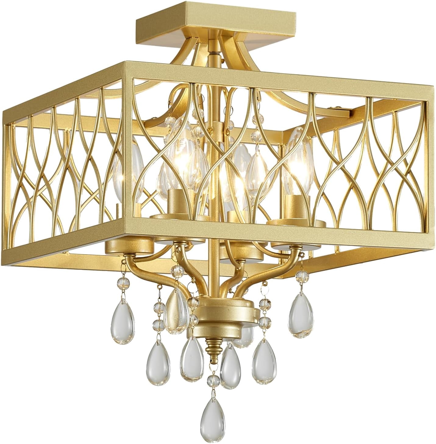 Crystal Semi Flush Mount Ceiling Light, 4-Light Close to Ceiling Light ...