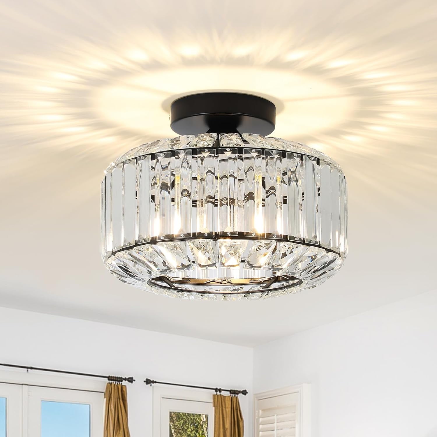 Crystal Semi Flush Mount Ceiling Light, Black Kitchen Lighting Fixtures ...