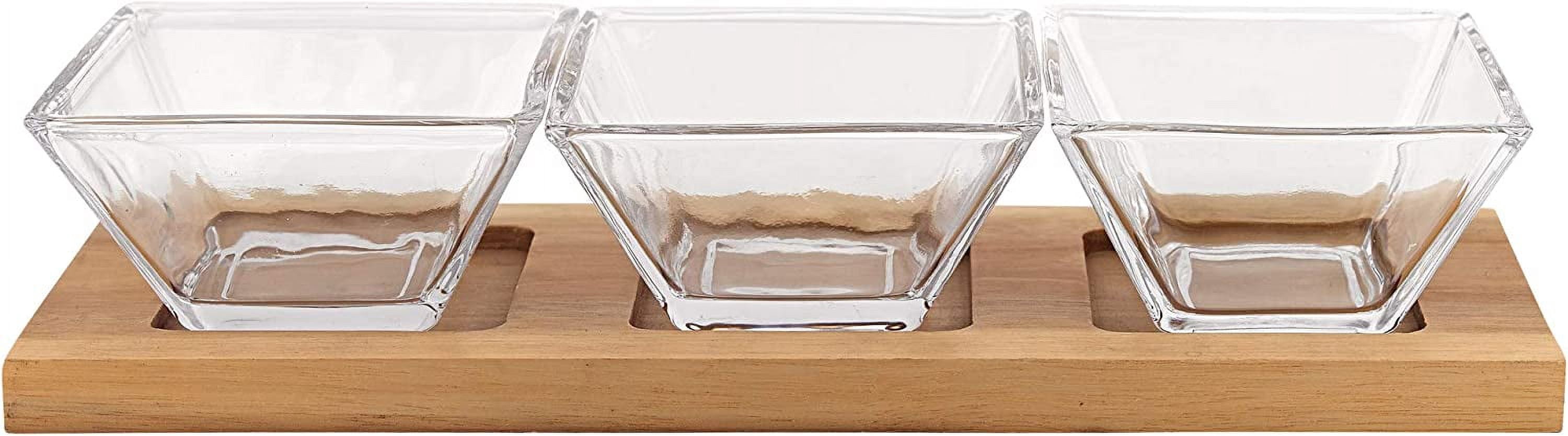 Crystal Serving Bowl Set - 4-Piece 4" Square Bowls & Wood Tray Hostess ...