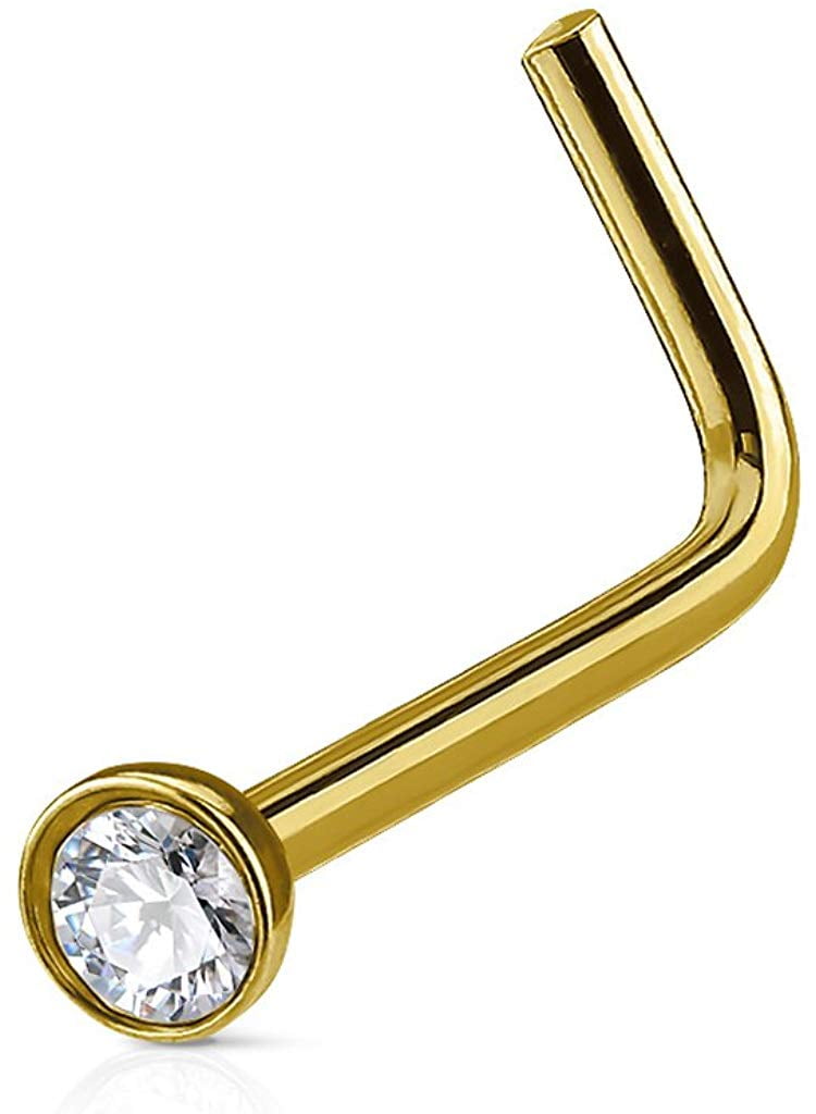 Crystal Set Half Ball Top IP Over 316L Surgical Steel L Bend Stud Nose ...