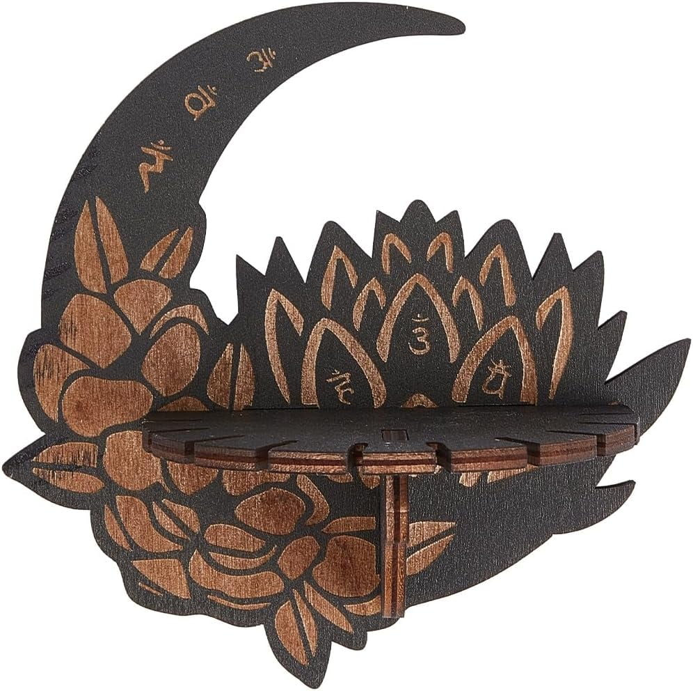 Crystal Shelf Display Wooden Wall Lotus Moon Shape Rustic Floating ...