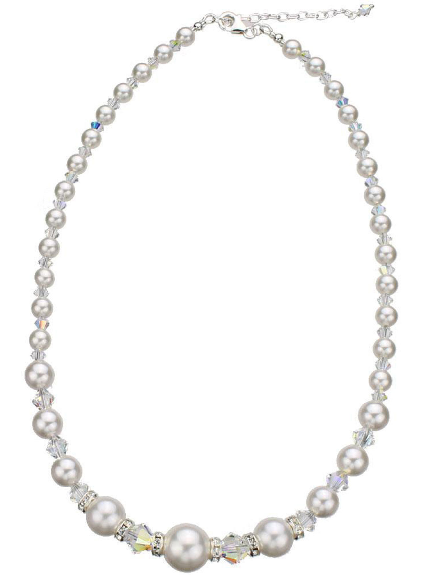 Crystal Simulated Pearls Sterling Silver Necklace 16"+2" Extender ...