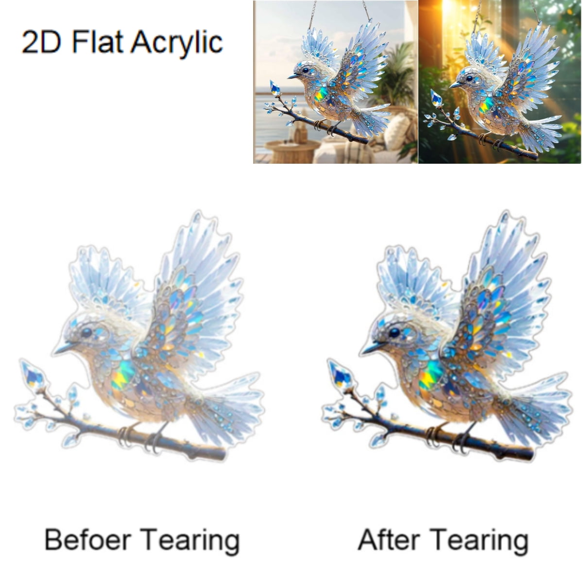Crystal Sky Bluebird Stained Art Ornament, 2025 New Crystal - Inspired ...