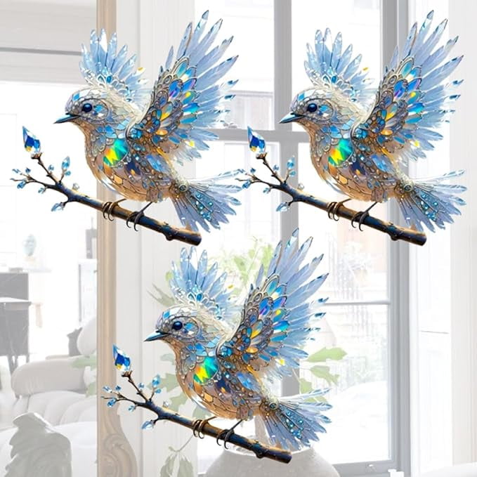 Crystal Sky Bluebird Stained Art Ornament - 2D Flat Acrylic Hummingbird ...
