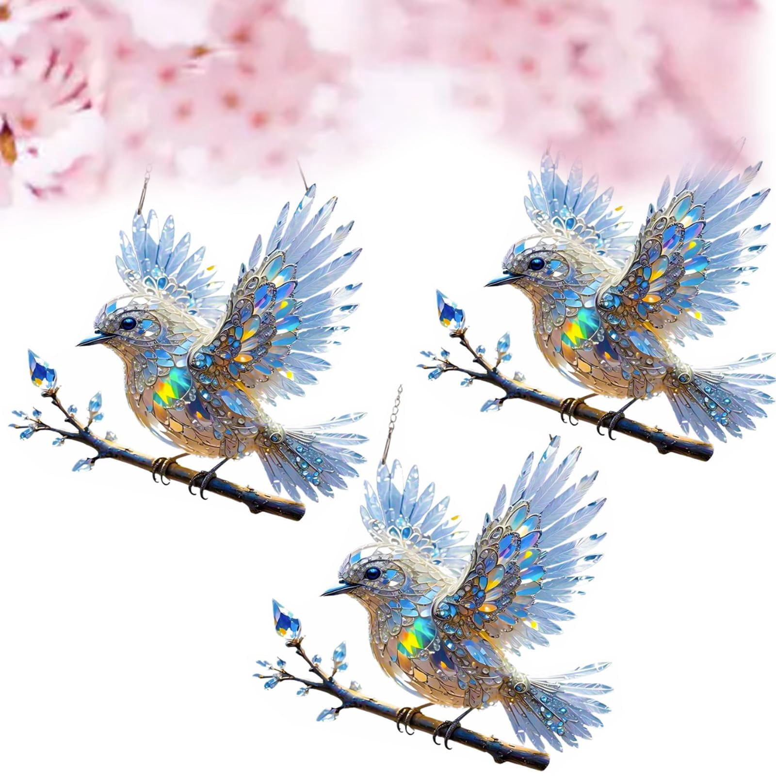 Crystal Sky Bluebird Stained Art Ornament - 2D Flat Acrylic Hummingbird ...