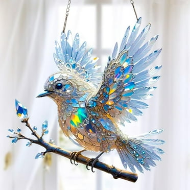 Solymall Spirit Bluebird, Crystal Sky Bluebird Stained Art Ornament, 2D ...