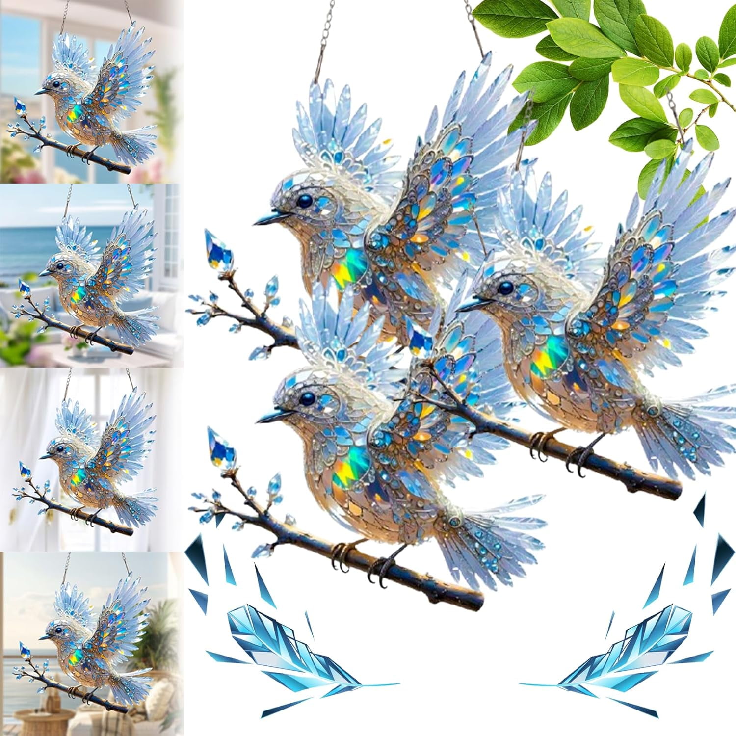 Crystal Sky Bluebird Stained Art Ornament (8 Inches), Radiant Bird ...