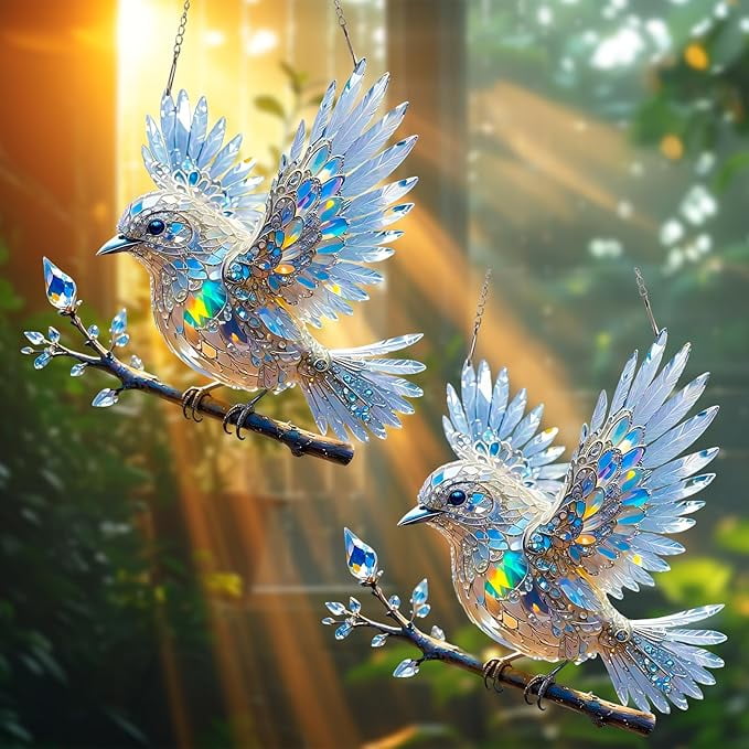Crystal Sky Bluebird Stained Art Ornament (8 Inches), Radiant Bird ...