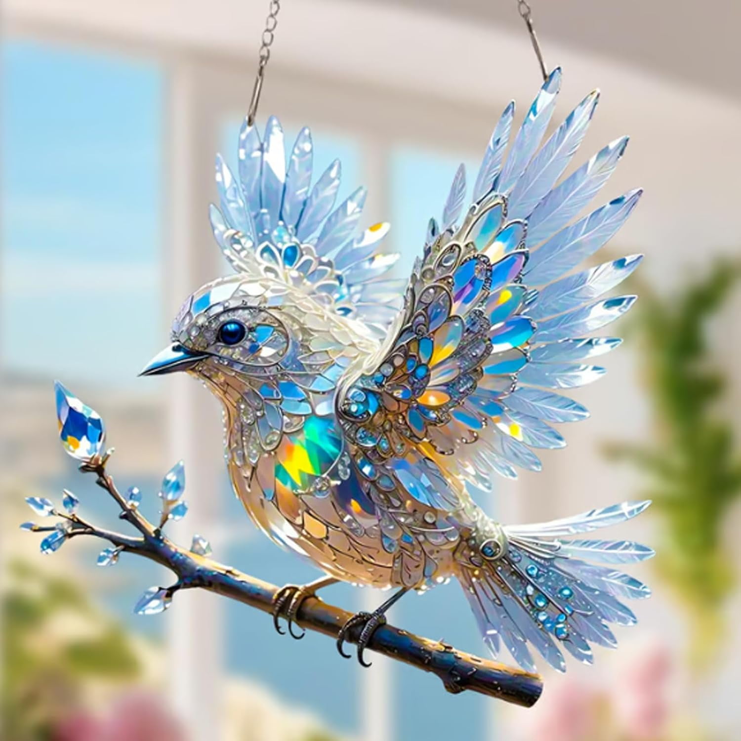 Crystal Sky Bluebird Stained Art Ornament (8 Inches), Stained Glass ...