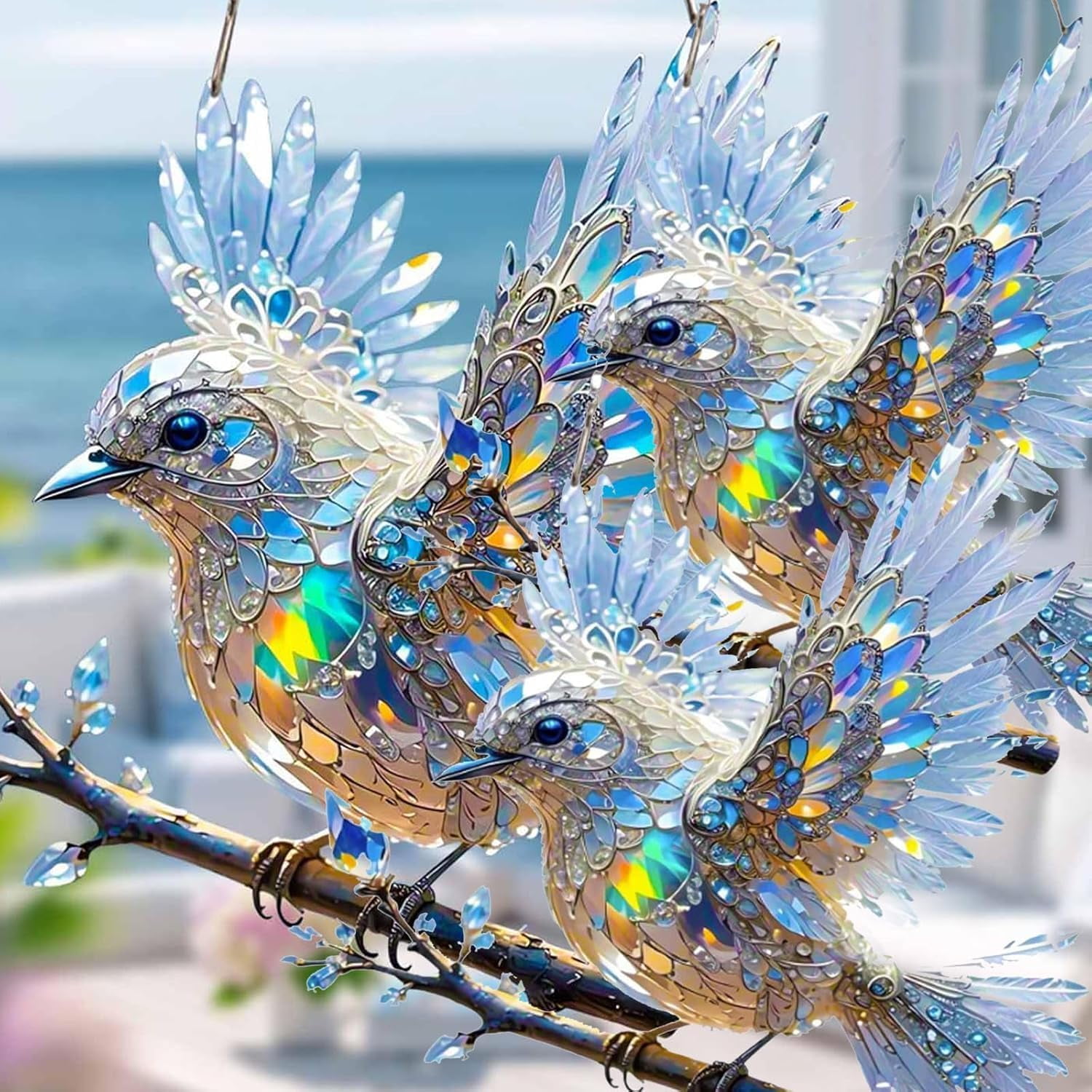 Crystal Sky Bluebird Stained Art Ornament (8 inches), Hummingbird ...