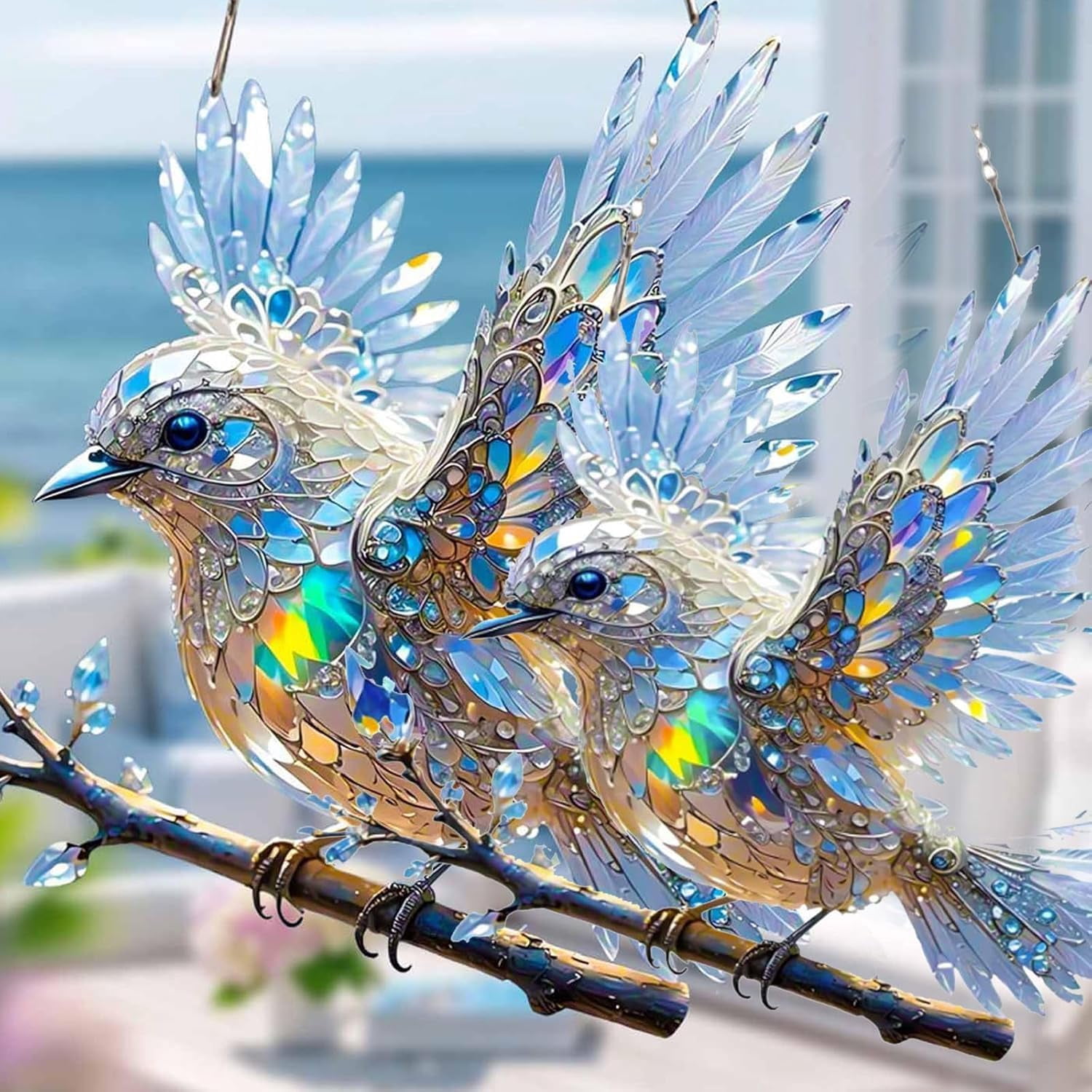 Crystal Sky Bluebird Stained Art Ornament (8 inches), Hummingbird ...