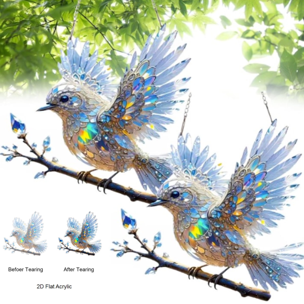 Crystal Sky Bluebird Stained Art Ornament, Radiant Bird Design, Diamond ...