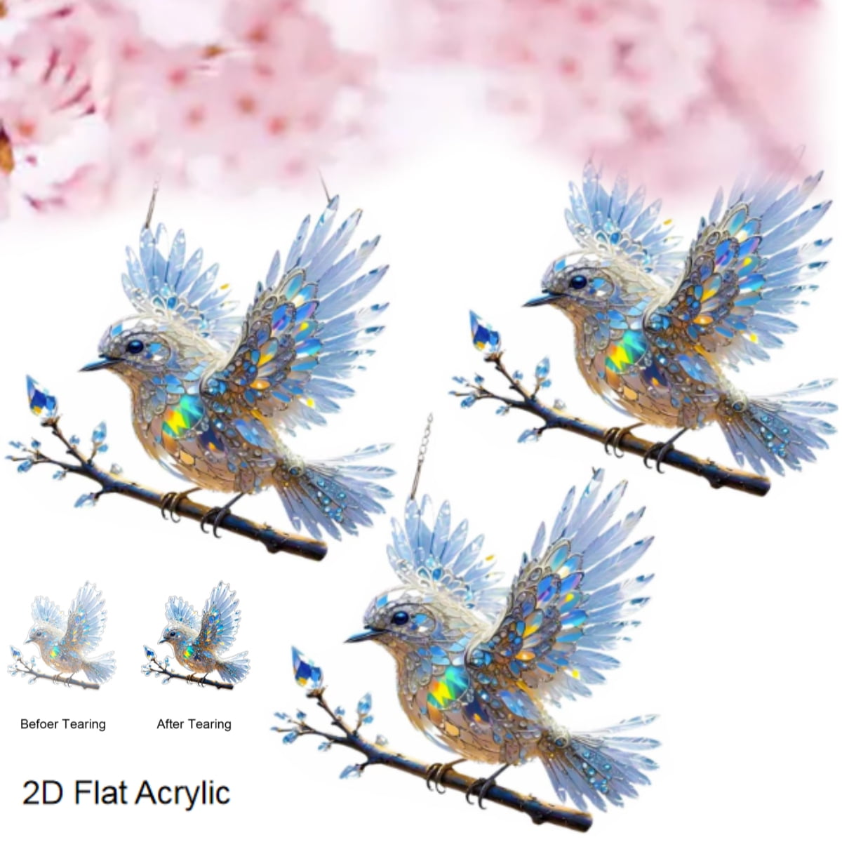 Crystal Sky Bluebird Stained Art Ornament, Radiant Bird Design, Stained ...