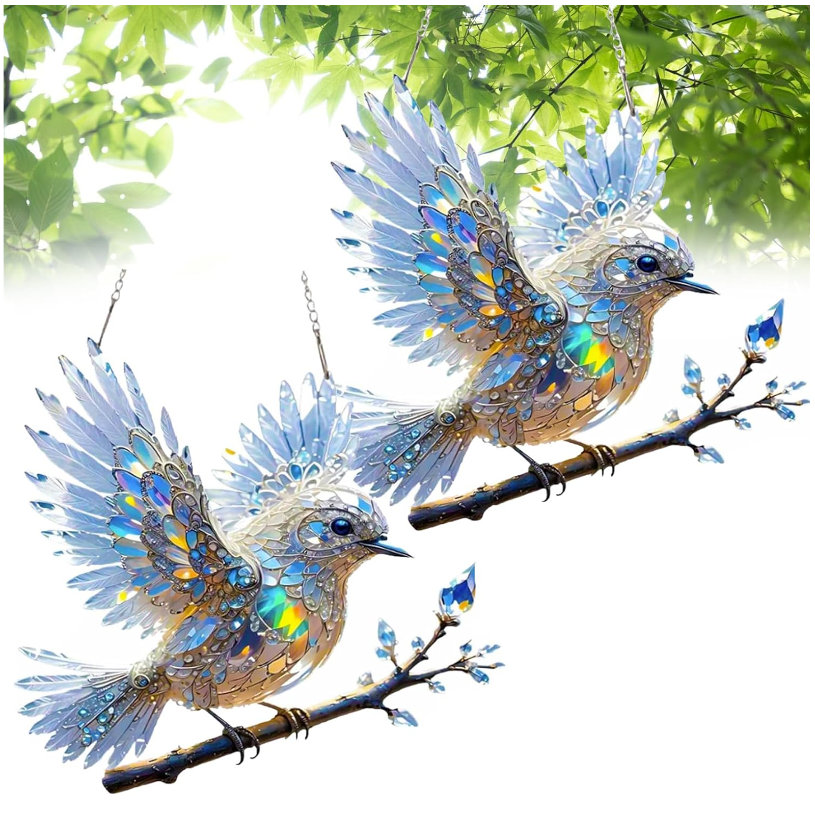 Crystal Sky Bluebird Stained Art Ornament,Stained Glass Window Hanging ...