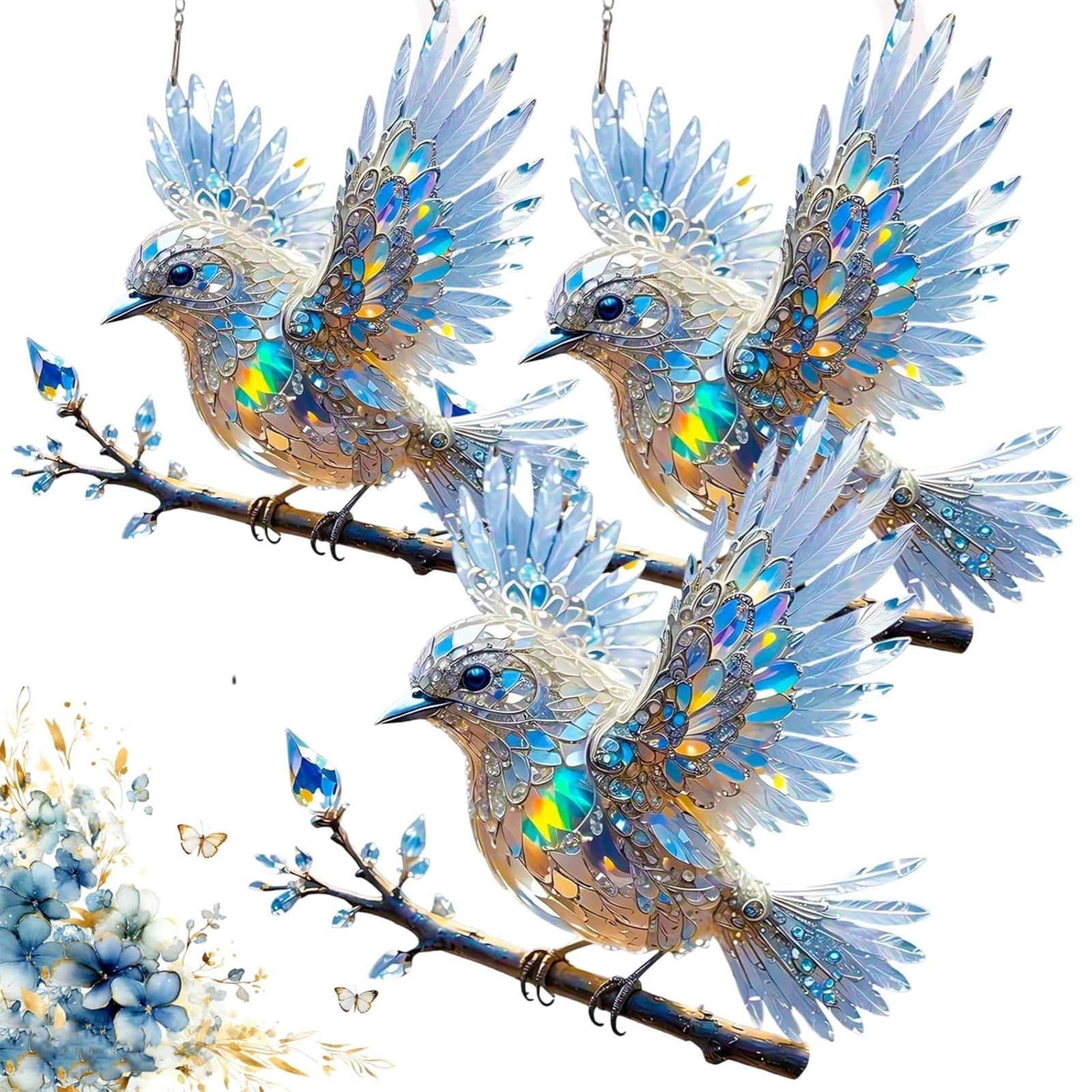 Crystal Sky Bluebird Stained Art Ornament, Terrain-Hill Stained Glass ...