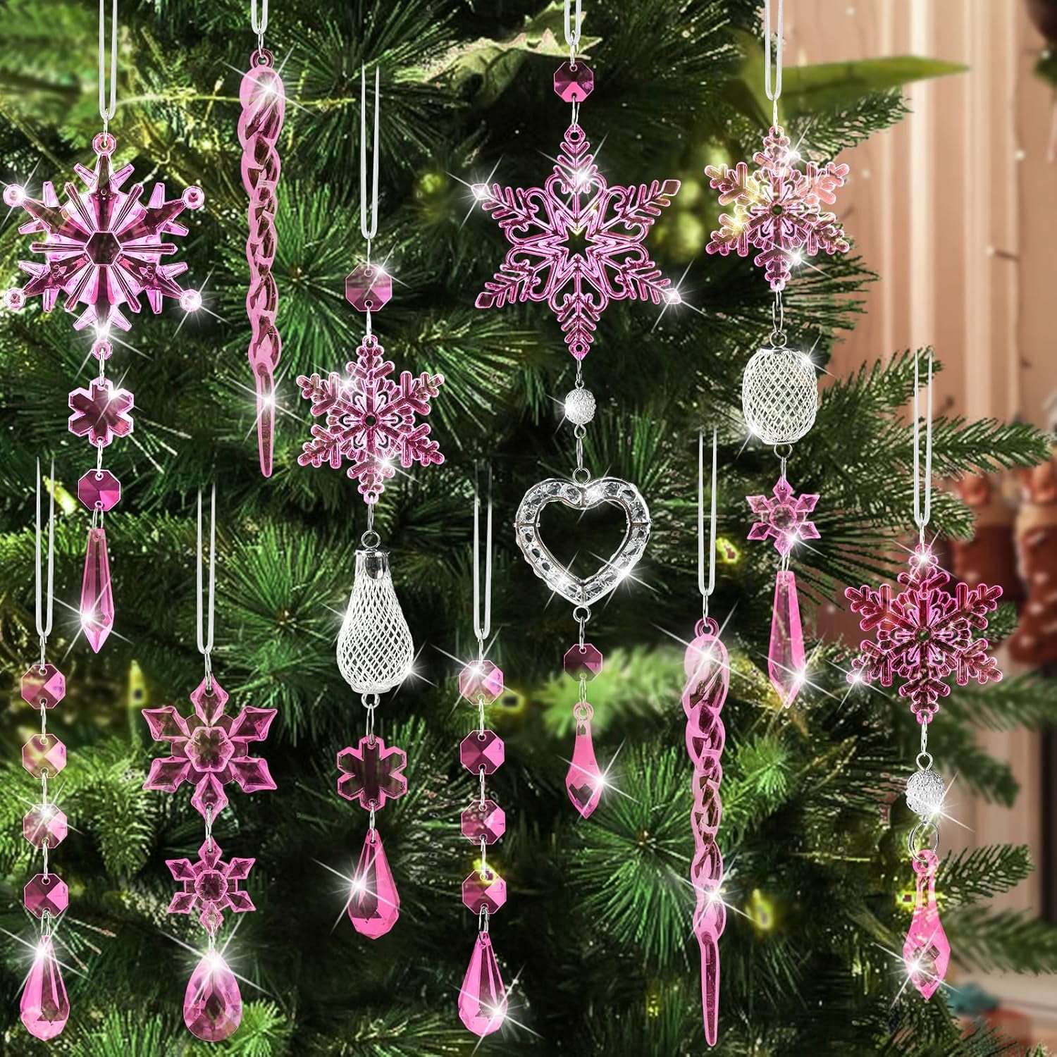 Crystal Snowflake Christmas Tree Decorations - 21pcs Christmas Tree ...