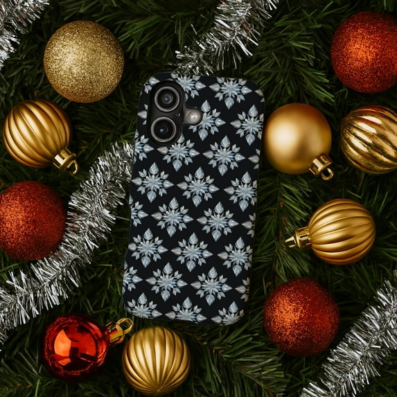 Crystal Snowflake Pattern Festive Winter Glow Phone Case with iPhone 17 ...