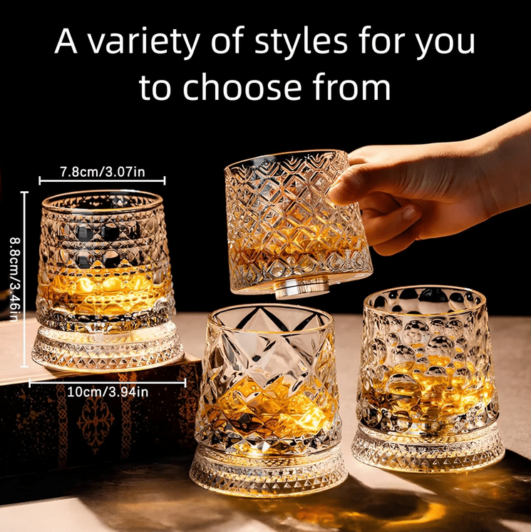 Crystal Spinning Whiskey Glass, Elegant Rotating Whiskey Tumbler ...