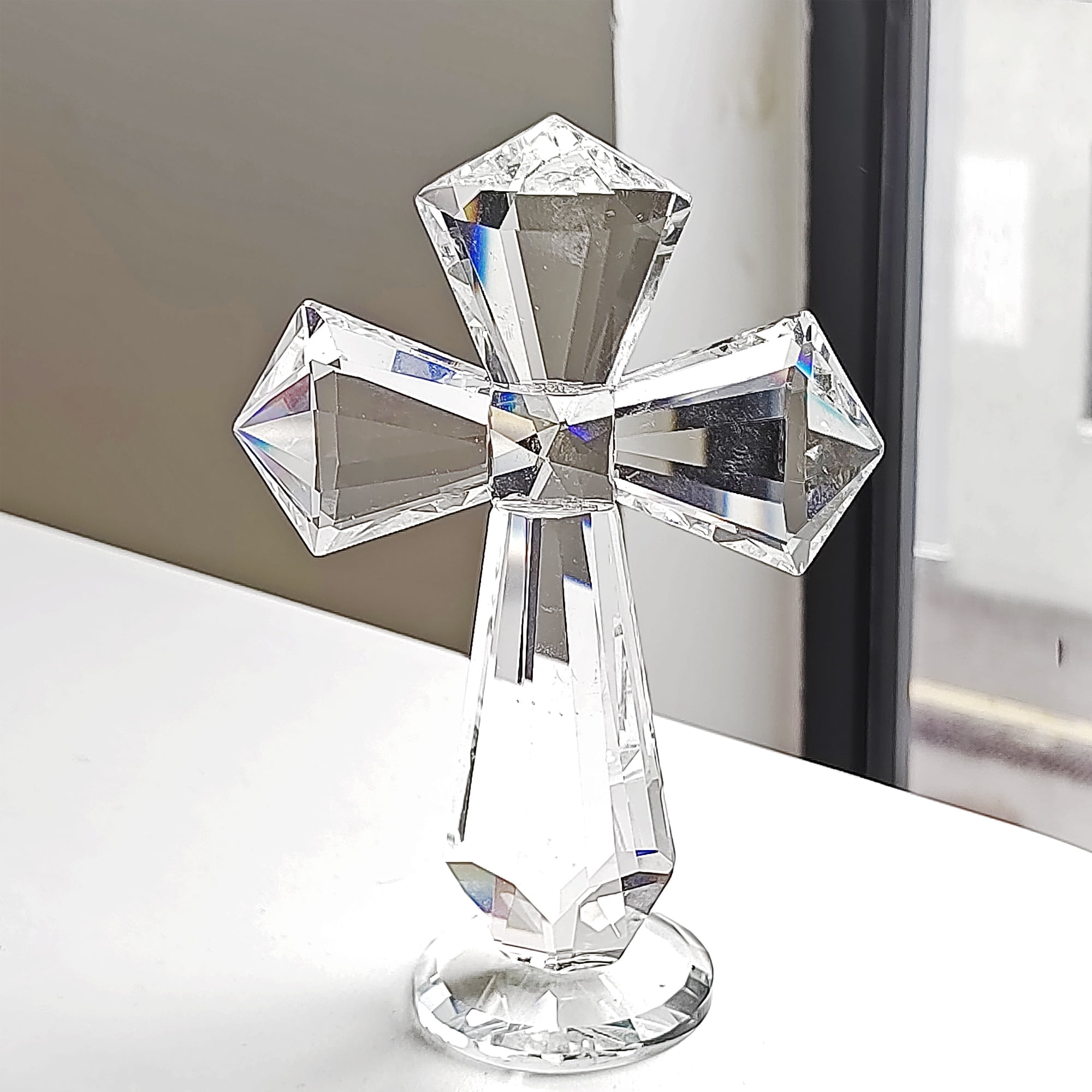 WYZCTTD Crystal Standing Cross Decor, Handmade Glass Holy Cross ...