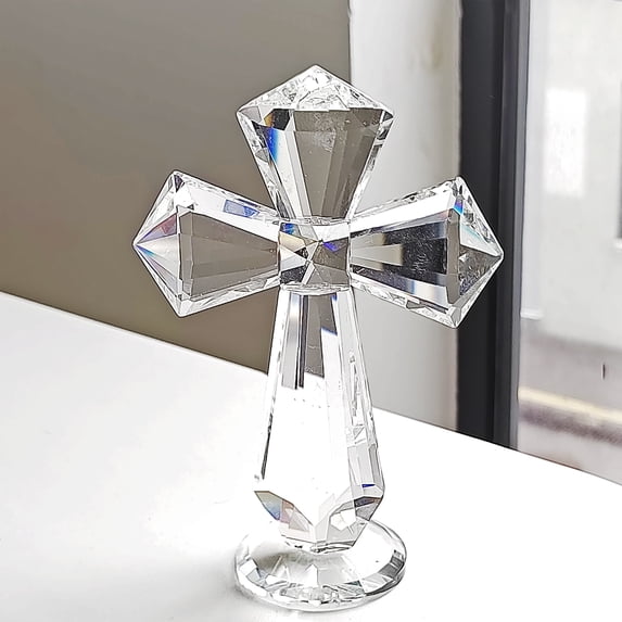WYZCTTD Crystal Standing Cross Decor, Handmade Glass Holy Cross ...