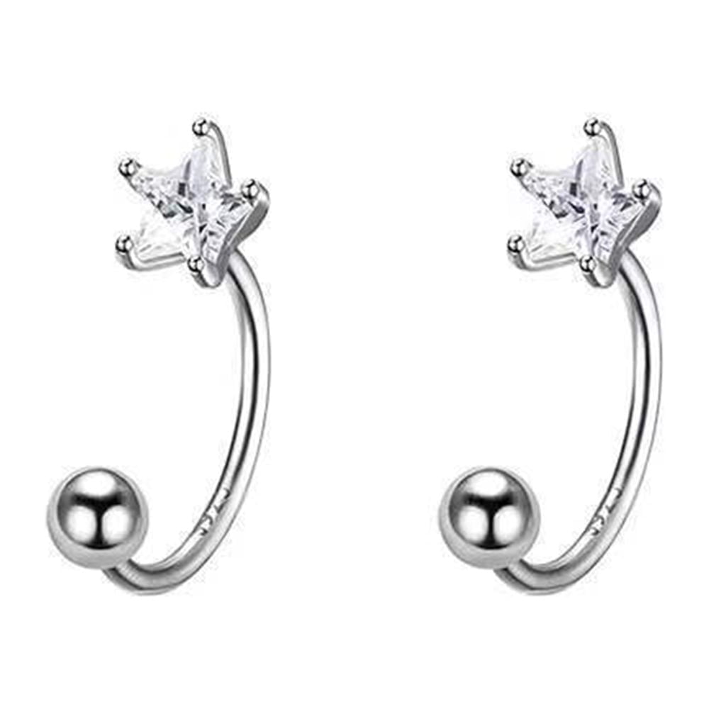 Crystal Star Half Hoop Earrings Open Huggie Hoops 925 Sterling Silver ...