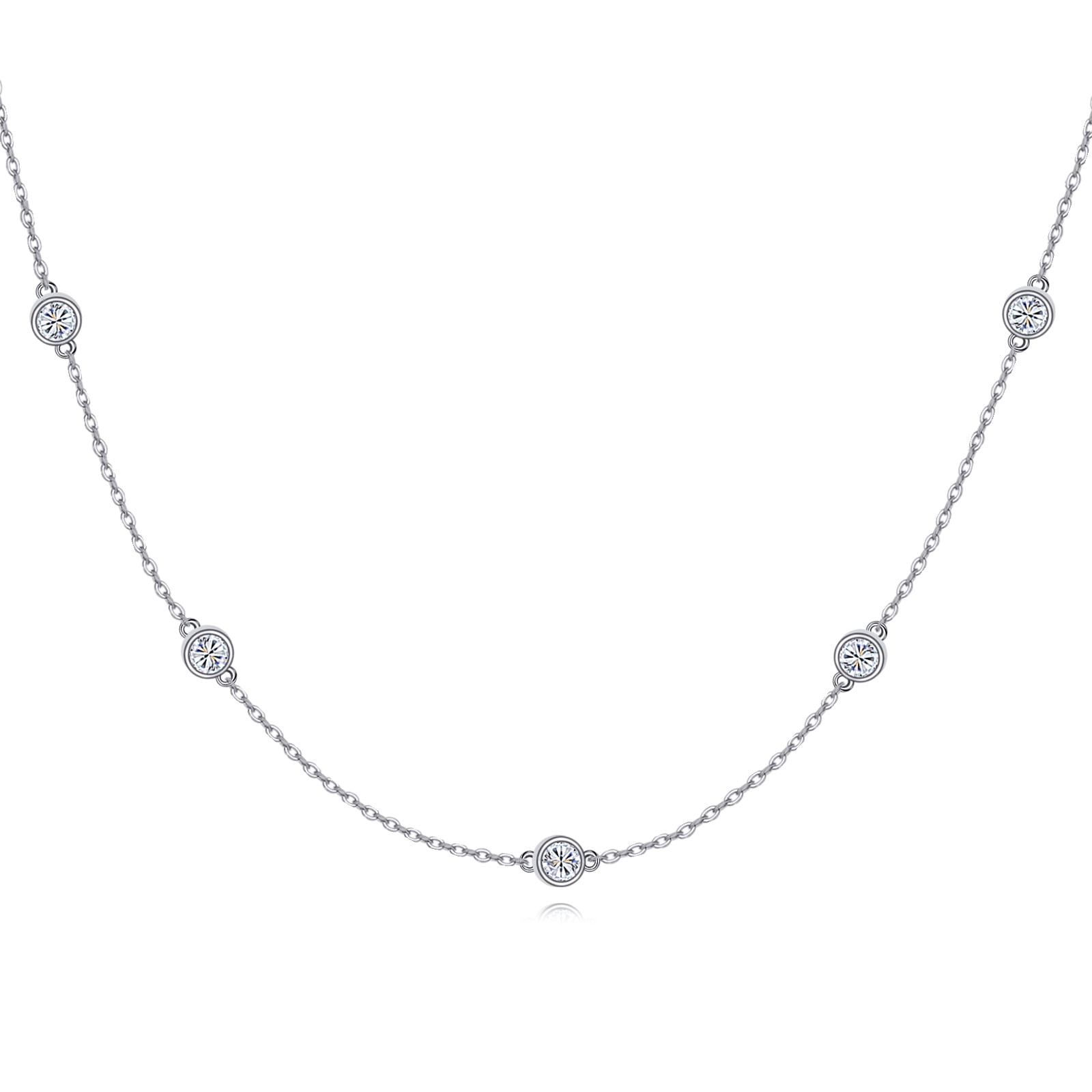 Crystal Station Necklace Sterling Silver Station Chain Necklace for ...