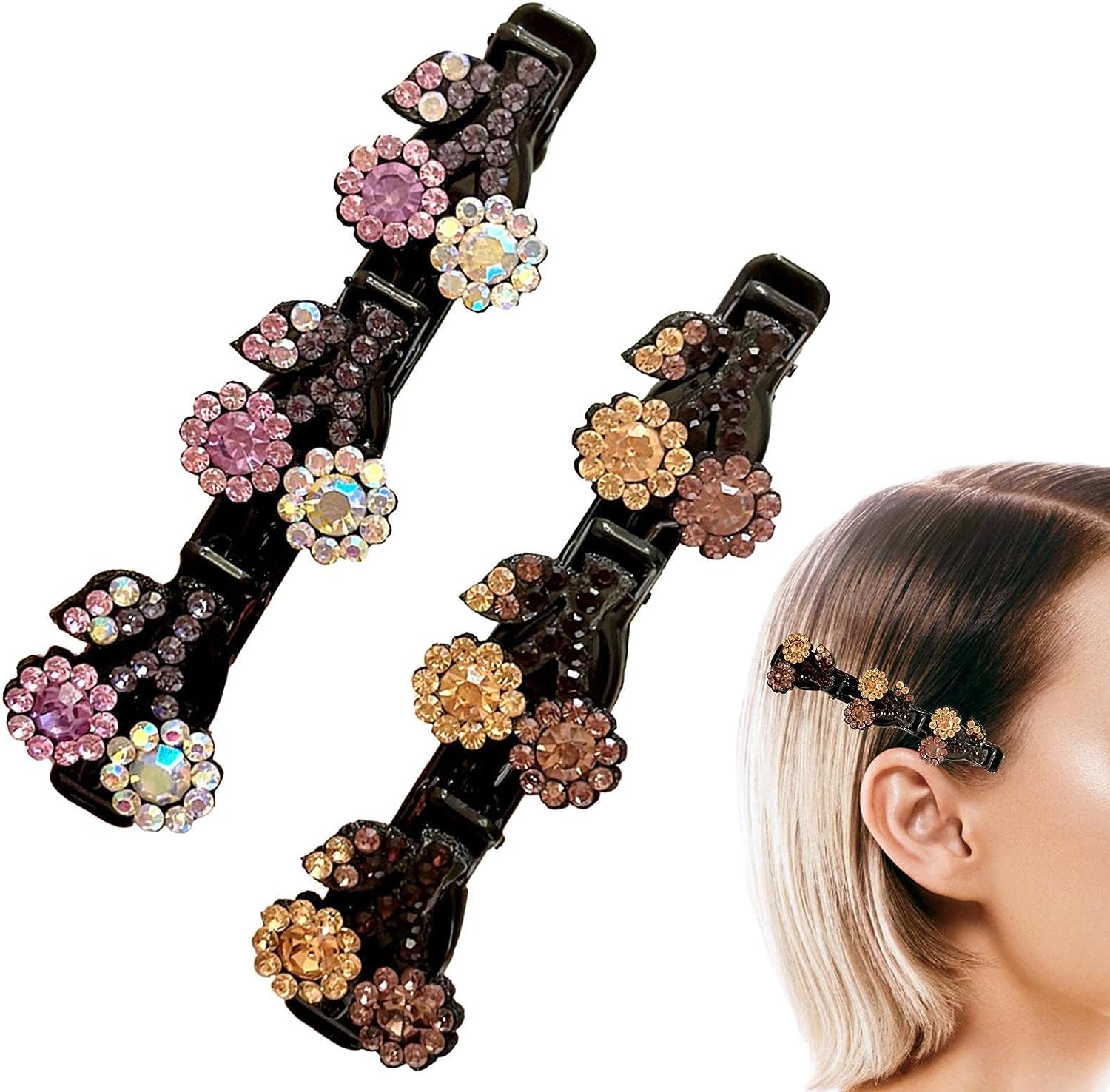 Crystal Stone Braided Hair Clips - Acrylic Hair Clips for Braids ...