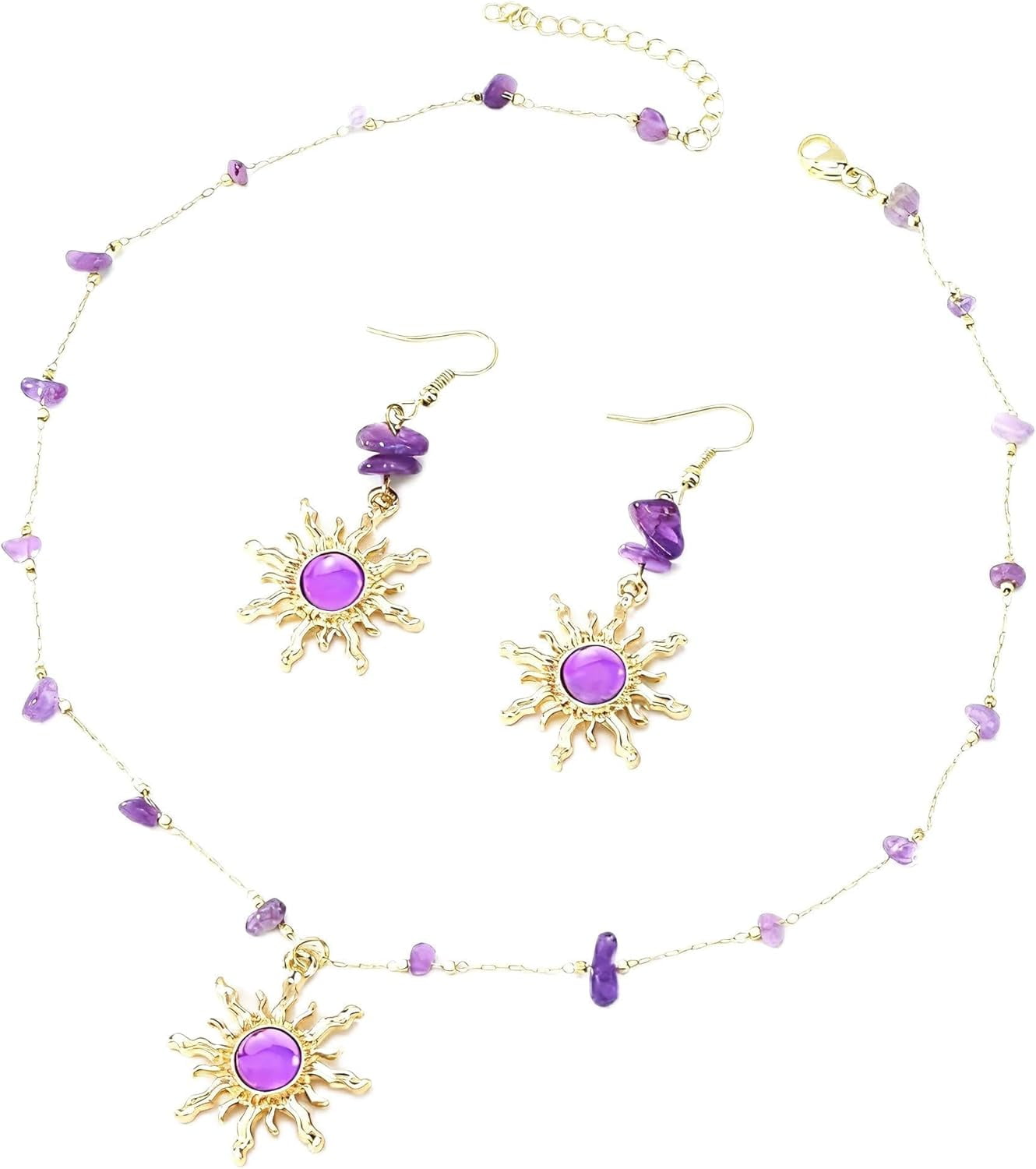 Crystal Sun Necklace + Earrings Jewelry Set for Women 18K Gold Plated ...