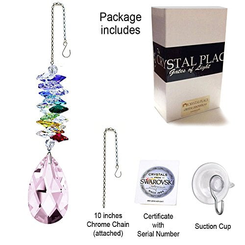Crystal Suncatcher 5 inch Colorful Crystal Ornament Pink Faceted Almond ...
