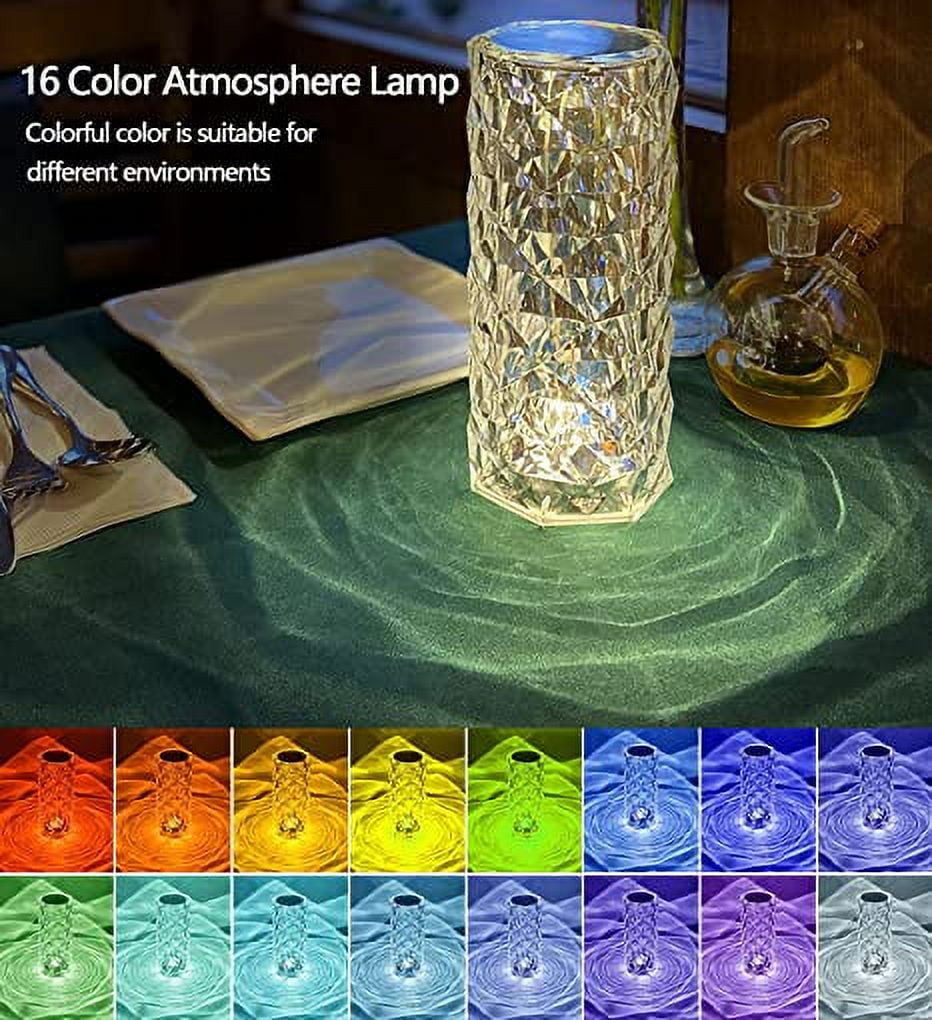 Crystal Table Lamp, 16 Color Changing USB Port Acrylic Rose Diamond ...