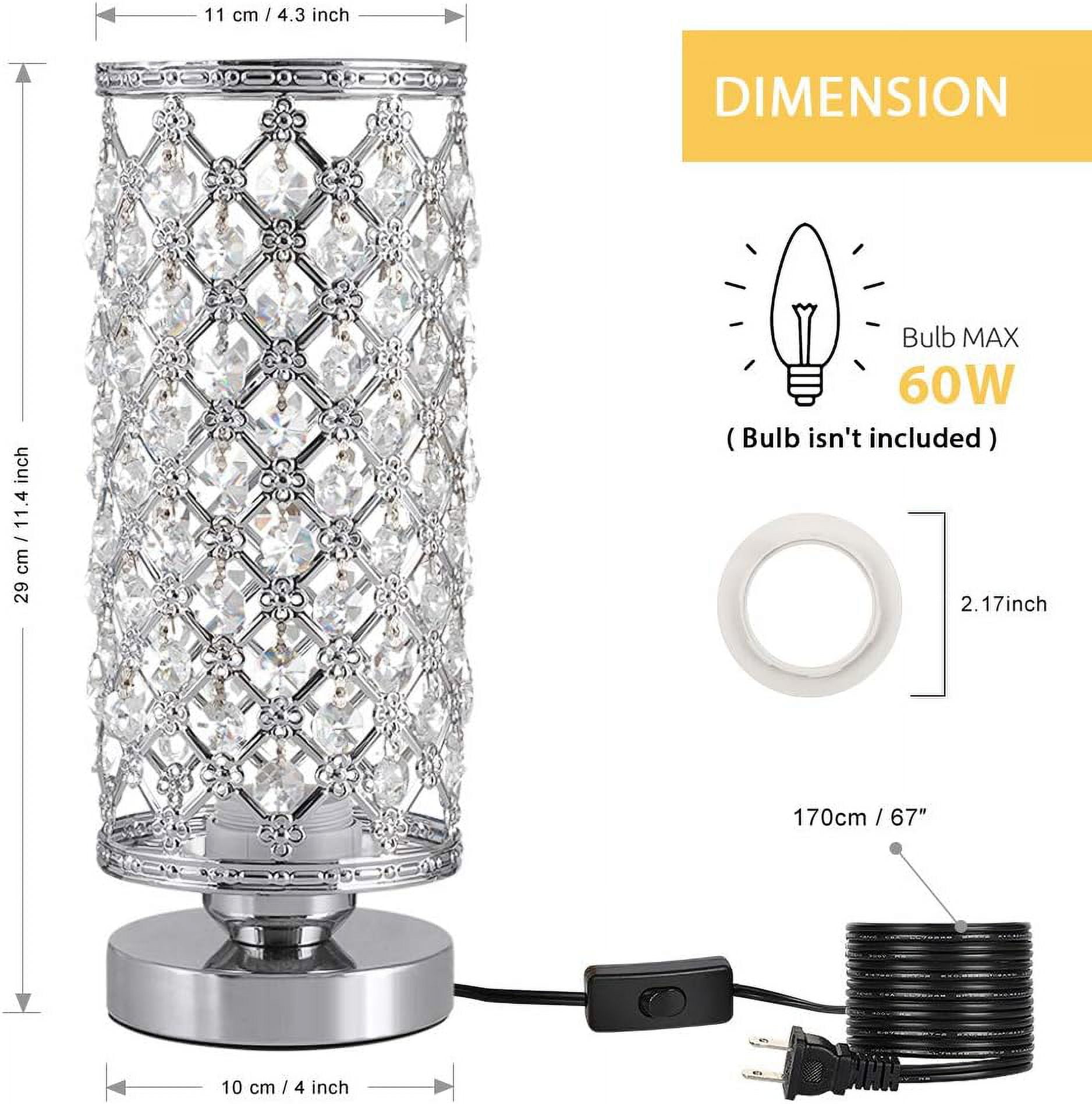 Crystal Table Lamp - Modern 2 Piece Small Bedside Table Lamp Set for ...