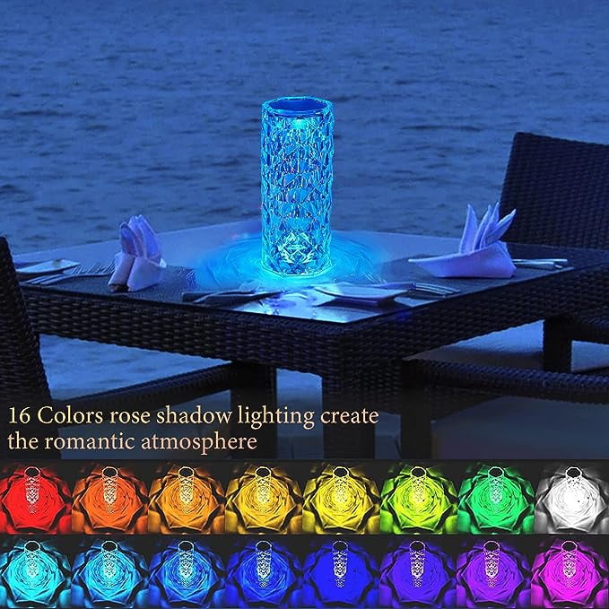 Crystal Table Lamp,RGB Rose Diamond Touch Lamps Color Changing Night ...