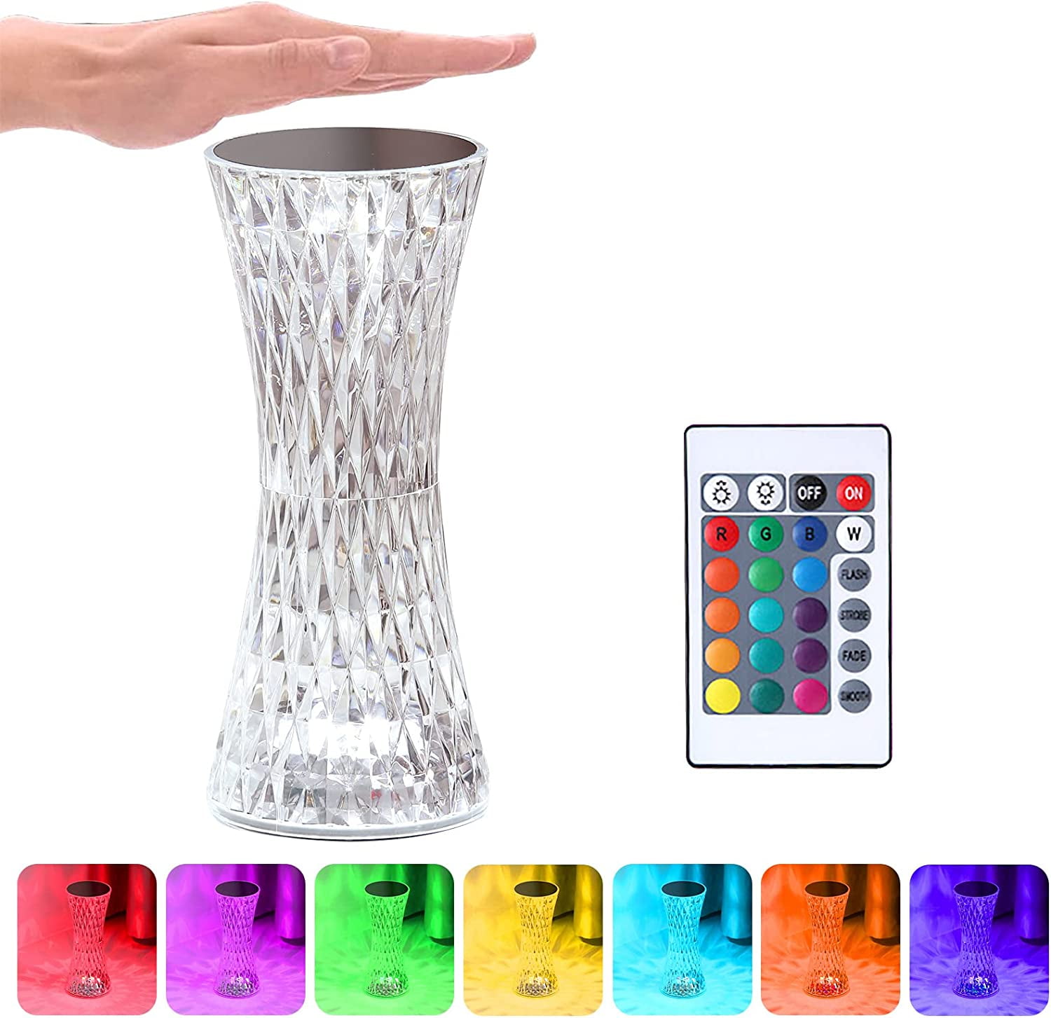 Crystal Table Lamp,Rechargeable Diamond Night Touch Lamp,16 Color Mode ...