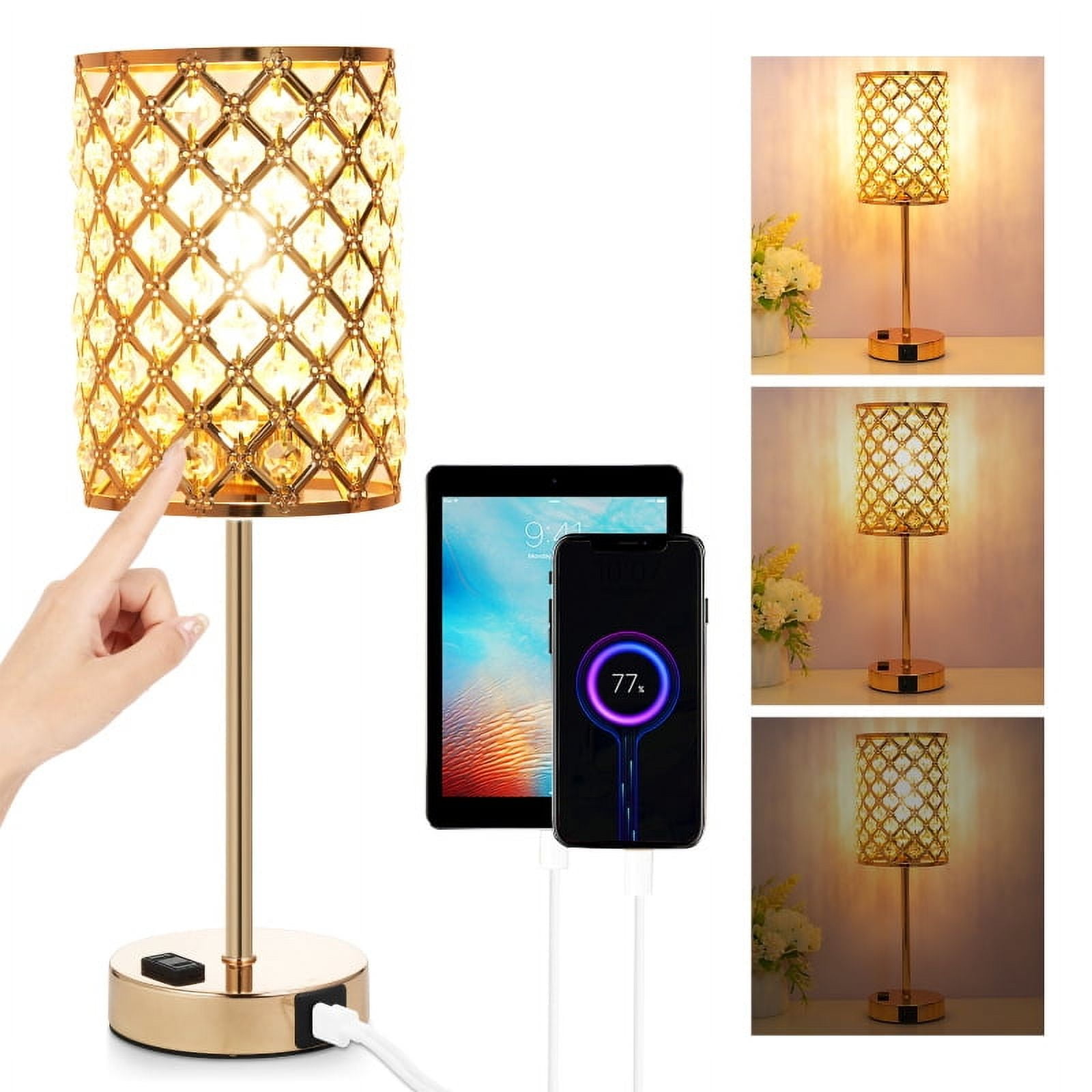 Crystal Table Lamp Touch Control Bedside Lamp with Warm White Light ...