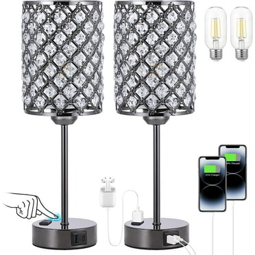 3-Way Dimmable Touch Control Small Metal Table Lamp with USB Ports, for ...