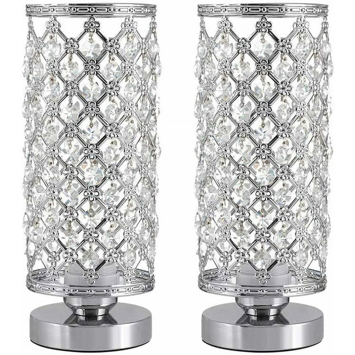 Crystal Table Lamps - Set of 2 with Clear Crystal Lamp Shade, Silver ...