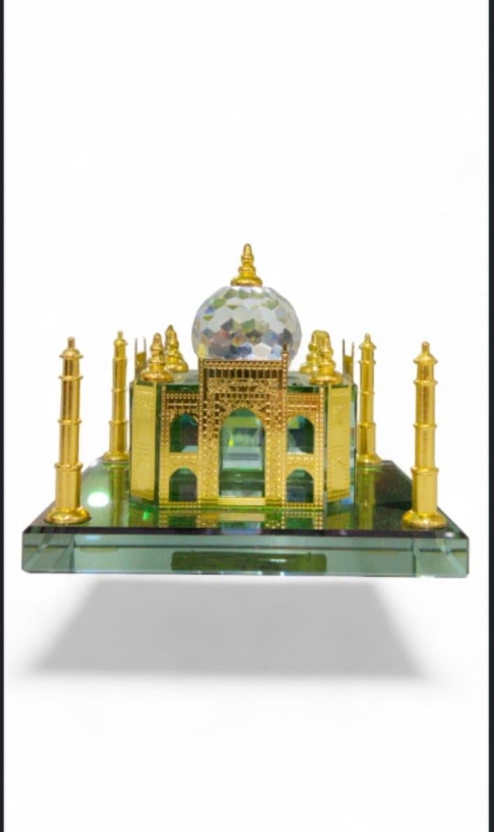 Crystal Taj Mahal Showpiece with Base GoldPlated Decorative Monument ...